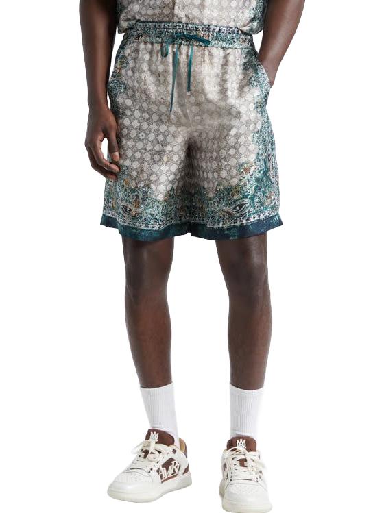 AMIRI Monogram Bandana Print Silk Shorts
